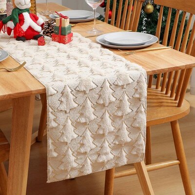 3D Green Christmas Tree Table Runner,Thickened Sequin Christ