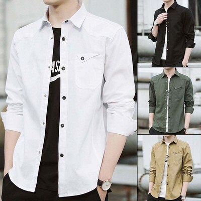 Autumn shirt mens long-sleeved loose and handsome black shi