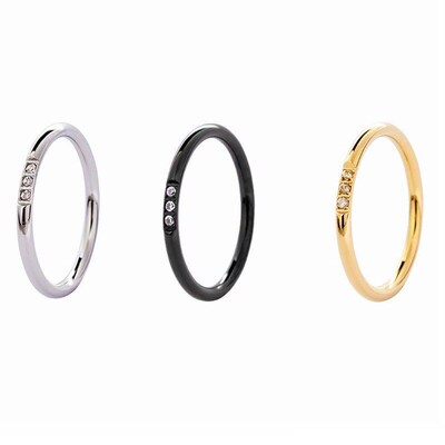 25mm Linear Womens Ring CNC Three Diamonds Ins Simple Titani