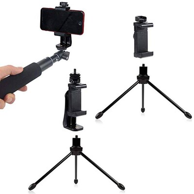 360 Degree Rotation Tripod Stand Black 1/4 Threaded Hole Mob