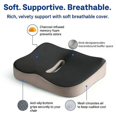 1pc Memory Foam Seat Cushion - 3D Ergonomic Support Light G
