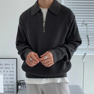 Fashion Solid Color Knit Sweater Men Long Sleeve Jumper ops