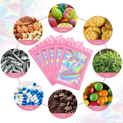 50pcsThick Smell Proof Mylar Bags Holographic Laser Color Pl