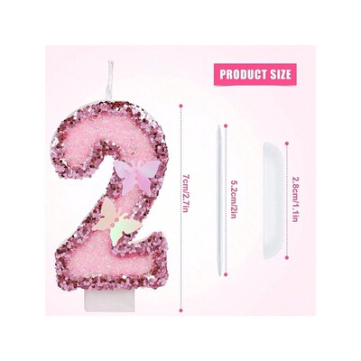 Birthday Number Candles, Pink Butterfly Sequin Happy Birthda