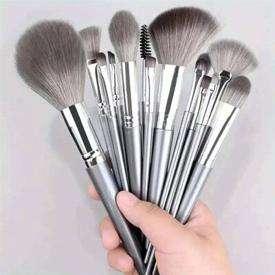 14pcs Silver Makeup Brushes Set Powder Grey Blush Concealer