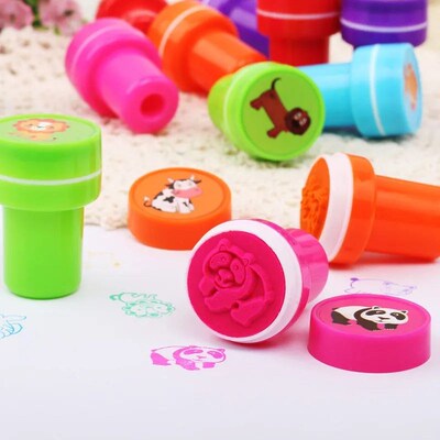 12pcs Children Toy Stamps Cartoon Animals Fruits Kid Seal Fo