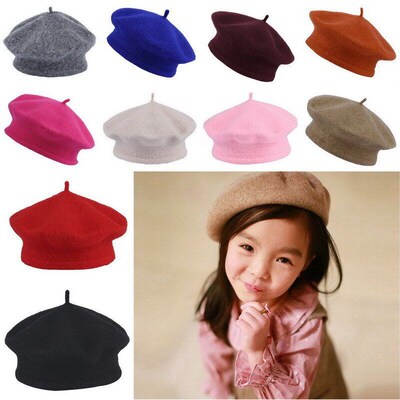 Baby Kids Girls Beret French Artist Warm Wool Winter Beanie