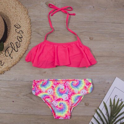Print Summer Girls Kids Bikinis Set 5-14 Years Ruffle Kids S