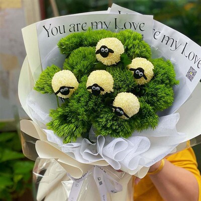 Cute bouquet Ping-pong chrysanthemum Green hairball Lamb Sha