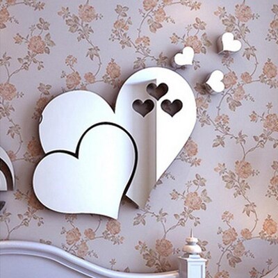 Adeeing 3D Mirror Surface Wall Sticker LOVE Heart Shape DIY