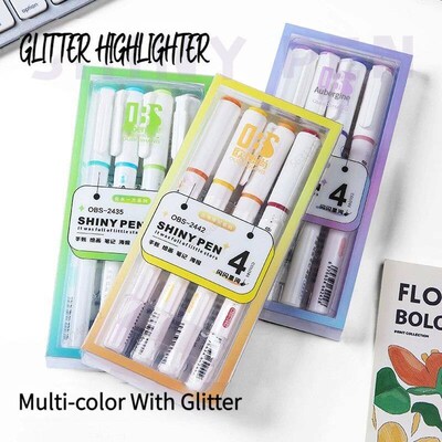 4 Colors/box Kawaii Glitter Highlighter Pen Pastel Fine Past