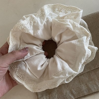 温柔浪漫~蕾丝复古花边发圈法式奶白大肠圈层立体蓬松发绳百搭