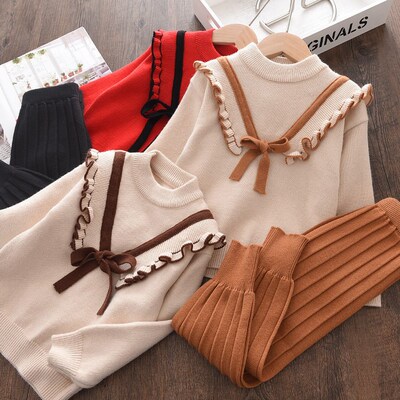 Melario Autumn Winter Fashion Girls Bow Knitted Thick Clothe