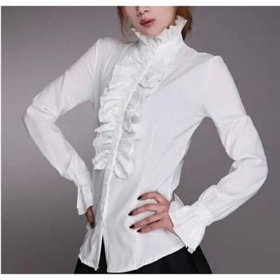Victorian Flounce Blouse Women OL Office Ladies Business Whi