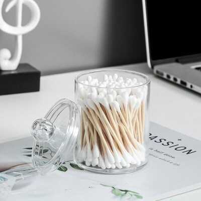 Acrylic Storage Box Makeup Cotton Swab Container Round Plast