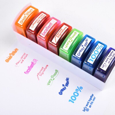 Funny 8pcs Teacher Stamp Set For School Homework Grading Squ