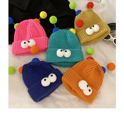 New Cute Cartoon Big Eyes Beanies Caps Women Korean Funny Co