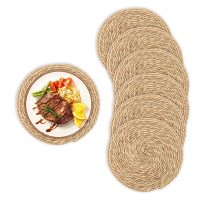 Round Woven Placemats Set  Rustic Braided Wicker Table Mat