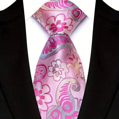 Luxury 8CM Mens Necktie Pink Color Solid Stripes Paisley Tie