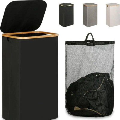 1PC Dirty Clothes Basket With Lid And Inner Bag, 100 Liter L