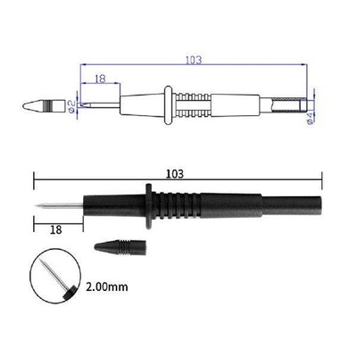 2mm Test Probe Tips 2PCS Test Pin Electrical Connector 4mm
