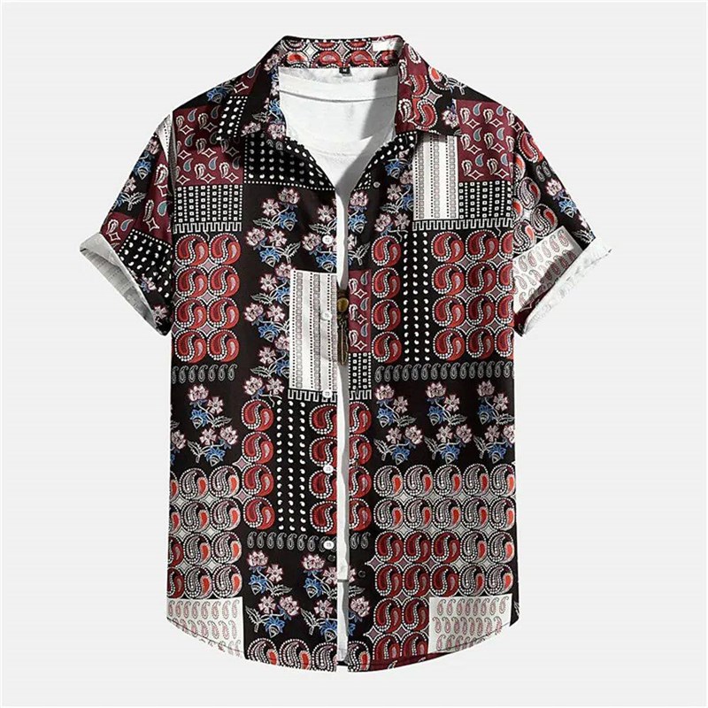 2023 MenS Shirts Casual Striped Hawaiian Print Short Sleeve