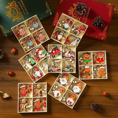 12Pcs Wooden Santa Ornament -Christmas Tree Decorations Set