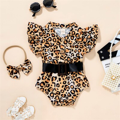 Baby Summer Rompers+Headband Toddler Newborn Baby Girls Leop