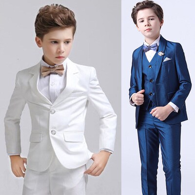Kids Boys White Blazer Vest Pants 3PCS Set Children Baptism