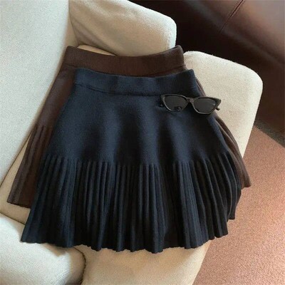 Pleated Skirt Korean Sweet Knitted Skirt Sweet Elatic Wait L