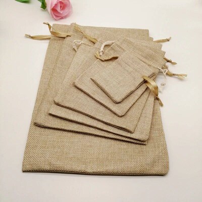5-20pcs/lot Natural Linen Burlap Bag Jute Gift Bag Drawstrin