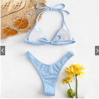 Pure Color Strappy Bikini High Cut Special Fabric