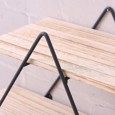 Rhombus wrought iron wooden wall shelf racks Vintage solid w