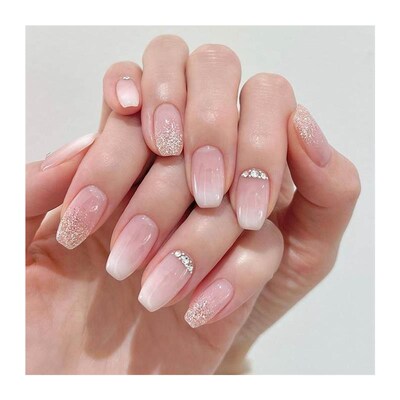 24Pcs Press On Nails Wearable Fake Nails Pink Gradient Glitt
