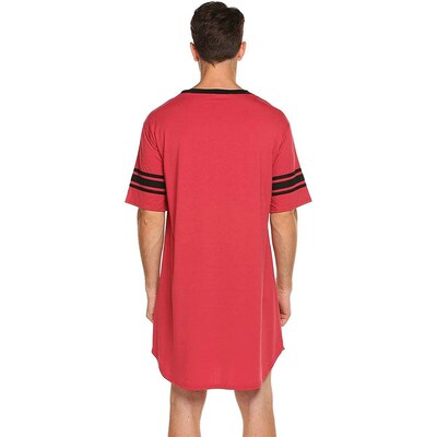 Men Cotton Nightshirt Short Sleeve V-neck Soft Loose Nightwe