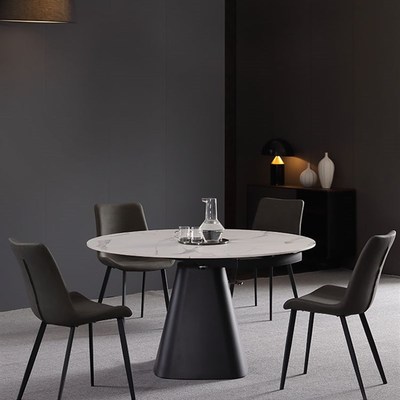 意式可伸缩岩板餐桌小户型多功能旋转折叠家用省空间餐桌可变圆桌