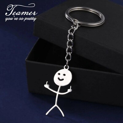 Teamer Funny Middle Finger Stickman Keychain 2026 Cute Trend