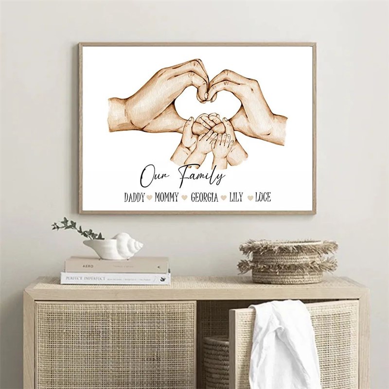 Family Names Painting Minimalist Wall Art Custom Hands Post