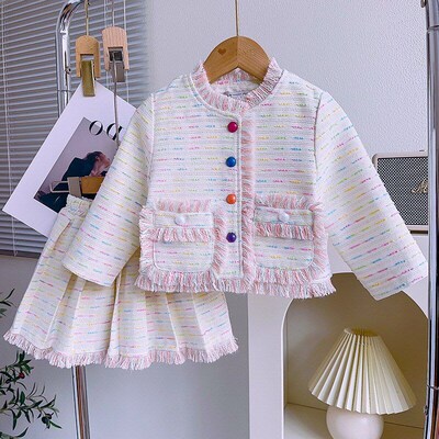 Girls Elegant SpringAutumn Set Fringe Lace Long Sleeve Jacke