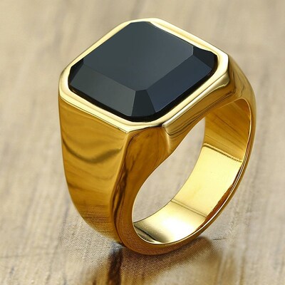 Man Ring Black Carnelian Signet Rings Stainless Steel Square