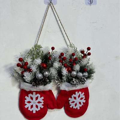 跨境Twinkling Christmas Mitten Wreath闪闪发光的圣诞手套花环