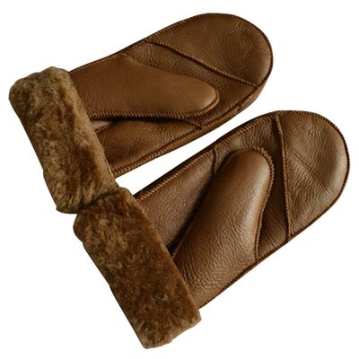 Fashion Unisex Sheepskin Mittens Winter Leather Thermal Glov