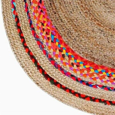 Round Rug Cotton Jute Mix Carpet Modern Rustic Look