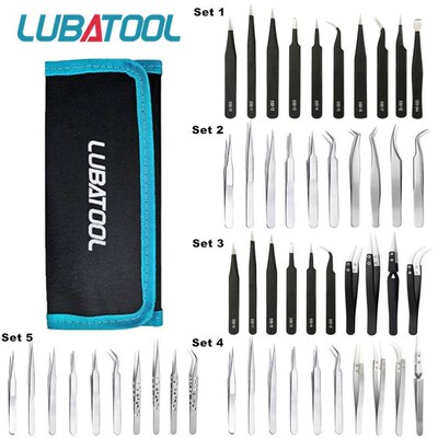 10 Pcs Tweezers Set Bag Stainless Steel Anti-Static Precisio