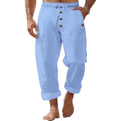 Beach pants cotton and linen drawstring pants for men