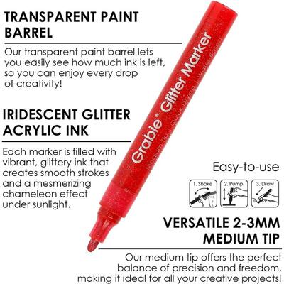 24Glitter Metallic Markers, Medium Tip Glitter Acrylic Paint
