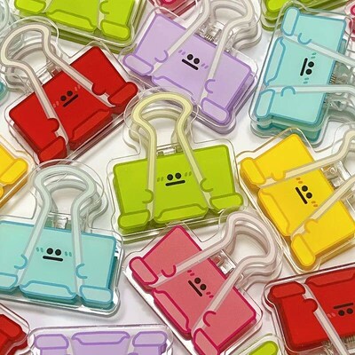 MOHAMM 4pcs Pack Multicolor Cute Face Acrylic Binder Clip Pl