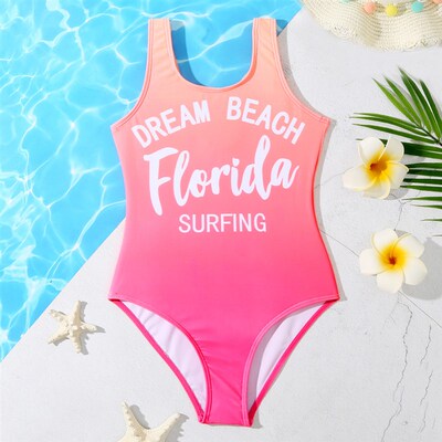 Letter Print Girl One Piece Swimsuit Kids Ombre Childrens S