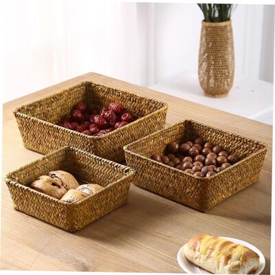 bamboo storage basket box desktop small rattan woven basket