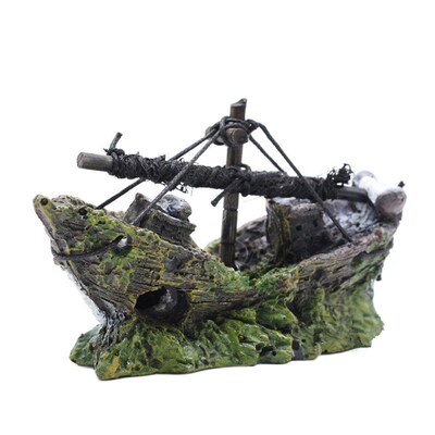 Resin Aquarium Ornament Wreck Sunk Ship Landscape Sailing Bo
